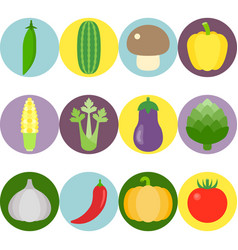 Cute vegetable icon set solid style Royalty Free Vector