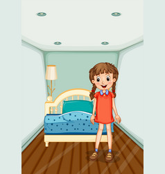 Girl making bed in pink bedroom Royalty Free Vector Image
