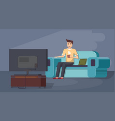 Cartoon man watching tv Royalty Free Vector Image