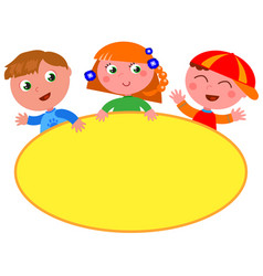 Cute kids with blank yellow sign Royalty Free Vector Image