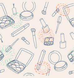 Seamless make up pattern with brushes eyeshadow Vector Image
