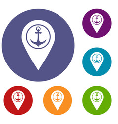 Map pointer with symbol anchor and sea port icon Vector Image