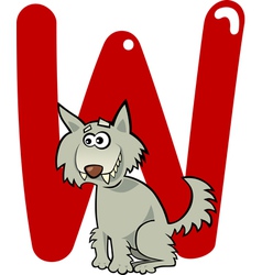 Wolf w letter cute children animal alphabet in Vector Image