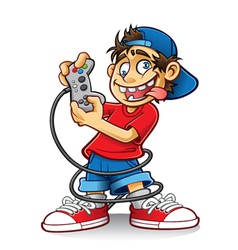 Cartoon man or boy playing computer game Vector Image