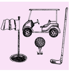 Golf club and ball on tee hand drawn outline Vector Image