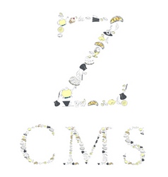 Decorative font with food element letters z c m s Vector Image