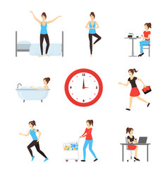 Preschool kid daily routine activities set cute Vector Image