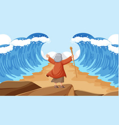 Moses parting the sea ten commandments cartoon Vector Image