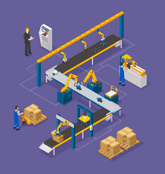 Automated Factory Production Line Isometric Poster
