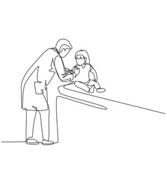 One single line drawing young doctor holding Vector Image