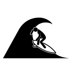 Stick figure surfer on board caught a wave sea Vector Image