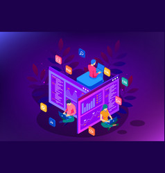 Isometric web development and coding concept app Vector Image