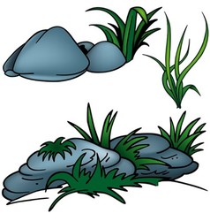 Four boulder stones with green grass isolated on Vector Image