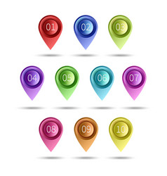 Numbered pin marker for gps map flat icons set Vector Image