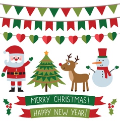 Cartoon santa claus with seven reindeers Vector Image