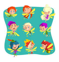 Forest elves set fairytale magic characters in Vector Image