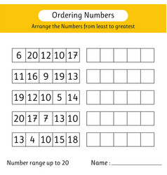 Ordering numbers worksheet arrange numbers Vector Image
