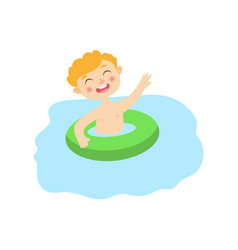 Little boy in cap and goggles swimming in pool Vector Image