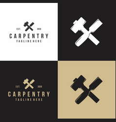 Woodworking wood tool logo hammer chisel Vector Image