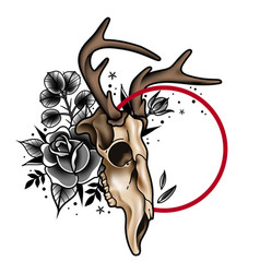 Decorative tattoo deer skull and roses with a Vector Image