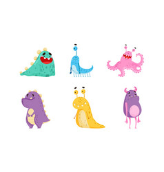 Toothy monster with horns standing and smiling Vector Image