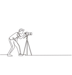 Continuous one line drawing happy photographer Vector Image