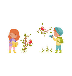 Cute kids exploring insects in forest or park set Vector Image