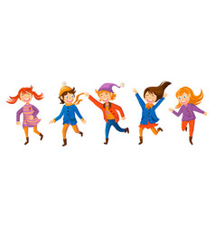 Jumping kids happy school children smile laugh Vector Image