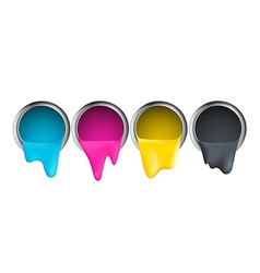 Buckets with cyan magenta yellow black paint on a Vector Image