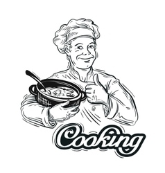 Spoon in hand sketch restaurant cooking food Vector Image