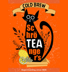 Cat cartoonlabel cold brew Royalty Free Vector Image