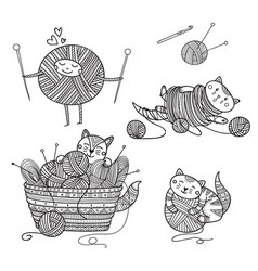 Set for handmade ball yarn and accessories Vector Image