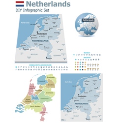 Map netherlands with famous symbols Royalty Free Vector