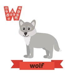 Wolf w letter cute children animal alphabet in Vector Image