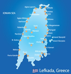 Island of Lefkada in Greece map Royalty Free Vector Image