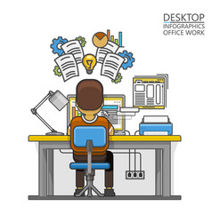 Cartoon man sitting in front computer and Vector Image