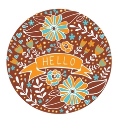 Hello card with decorative floral frame Royalty Free Vector