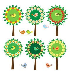 Birds and trees set Royalty Free Vector Image - VectorStock