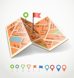 Folded city map with gps pin icons and markers Vector Image