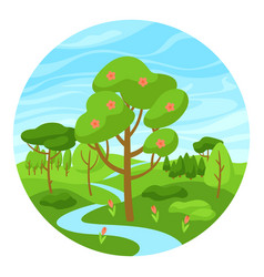 Spring landscape with trees mountains and hills Vector Image