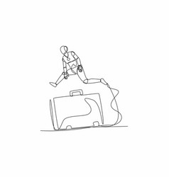Continuous one line drawing happy robot jump Vector Image