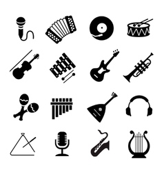 Assorted black musical instruments icons Vector Image