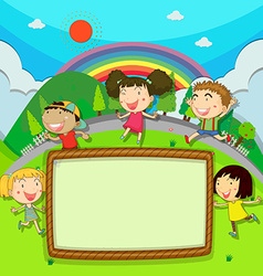 Happy children over the rainbow Royalty Free Vector Image