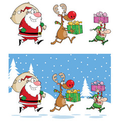 Team of reindeer and santa in his sleigh flying Vector Image